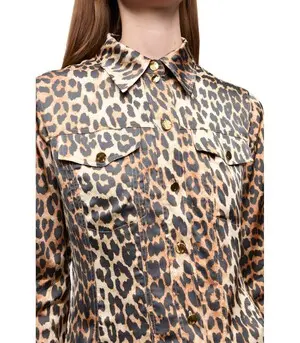 GANNI Animal Print Satin Shirt