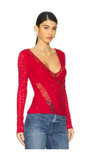 Free People Lace Paneled V-neck Top