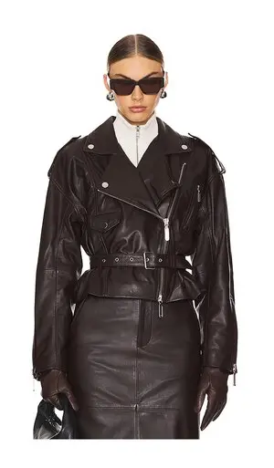Belted Leather Moto Jackets for Her