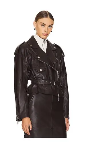 CAMILA COELHO Ambrosia Leather Moto Jacket
