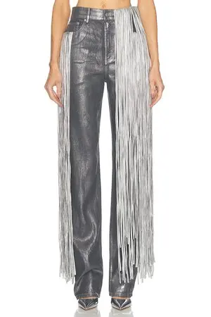 AREA Metallic Fringe Straight Leg Pant