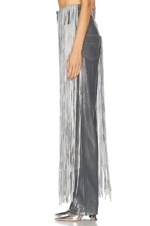 AREA Metallic Fringe Straight Leg Pant