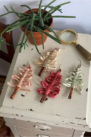 MACRAMÉ BY MONDAY Recycled Sari Silk Tree Ornaments - Mint