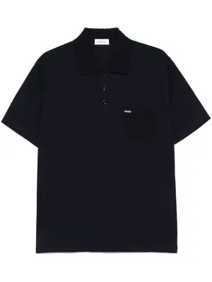 FERRAGAMO V-neck Polo With Jacquard Pocket Detail - Blue