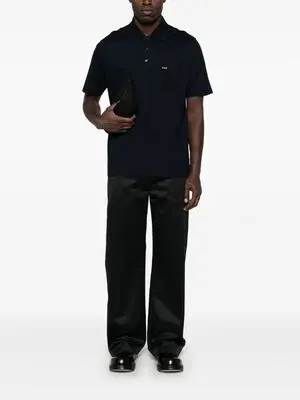 FERRAGAMO V-neck Polo With Jacquard Pocket Detail - Blue