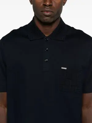 FERRAGAMO V-neck Polo With Jacquard Pocket Detail - Blue