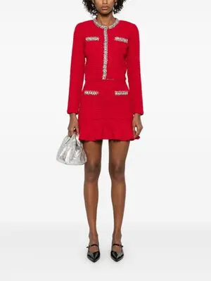 SELF-PORTRAIT Grid-knit Mini Skirt - Red