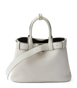 Prada Medium Leather Buckle Tote Bag - White
