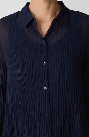 Eileen Fisher Textured Silk Button-up Shirt