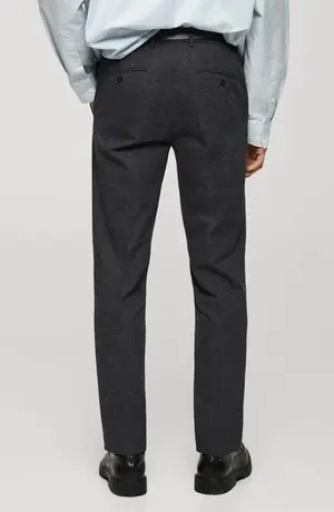 Mango Check Slim Fit Pants - Grey