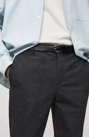 Mango Check Slim Fit Pants - Grey