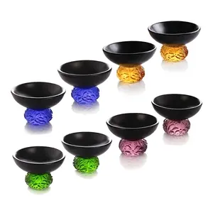 LIULI Porcelain Sake Cup With Crystal Base, The Two Of Us, Sip Of Preciousness, Set Of 8 - Mixed