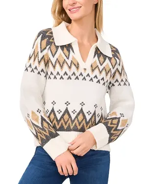 CECE DUPRAZ Collared Fair Isle Sweater - Antique White