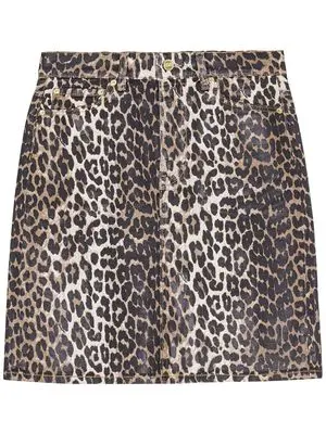 GANNI Leopard-print Denim Midi Skirt - Brown