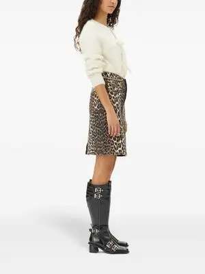 GANNI Leopard-print Denim Midi Skirt - Brown