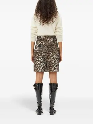 GANNI Leopard-print Denim Midi Skirt - Brown