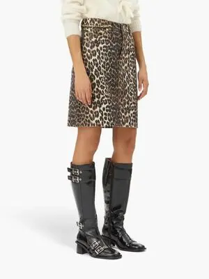 GANNI Leopard-print Denim Midi Skirt - Brown