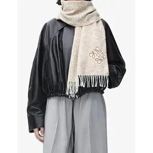 Loewe Anagram-pattern Wool And Cashmere-blend Scarf - Beige