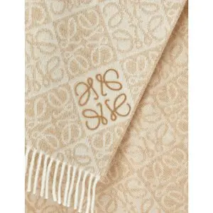 Loewe Anagram-pattern Wool And Cashmere-blend Scarf - Beige