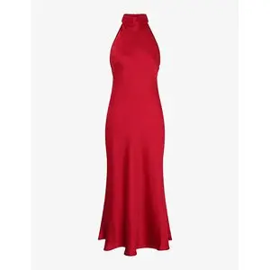 OMNES Seychelles Halterneck Satin Maxi Dress - Barbados Cherry