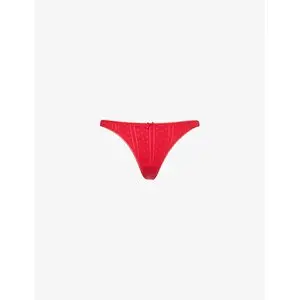 COU COU Mid-rise Pointelle-pattern Cotton Thong - Cherry Red