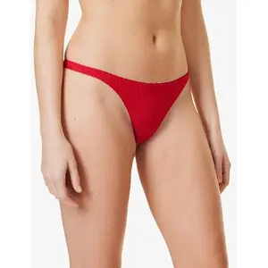 COU COU Mid-rise Pointelle-pattern Cotton Thong - Cherry Red