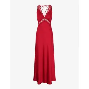 OMNES Aurelia Lace-trim Satin Maxi Dress - Barbados Cherry