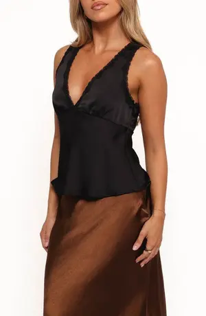 PETAL & PUP Kelso Lace Trim Satin Tank - Black