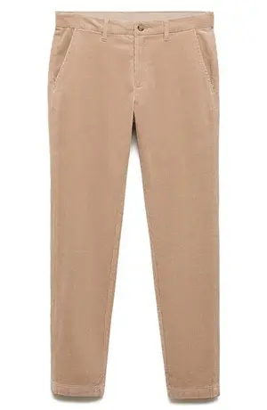 Mango Slim Fit Straight Leg Corduroy Trousers - Beige