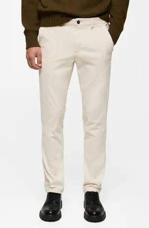 Mango Slim Fit Straight Leg Corduroy Trousers - Ecru
