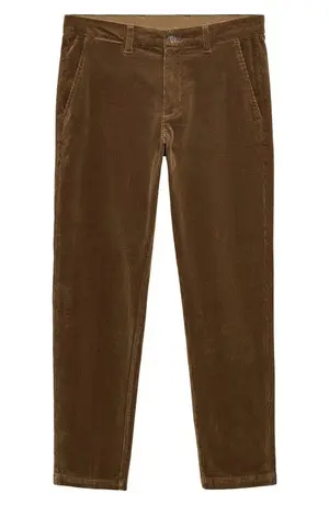 Mango Slim Fit Straight Leg Corduroy Trousers - Medium Brown