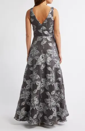 Eliza J V-neck Sleeveless Jacquard Ballgown