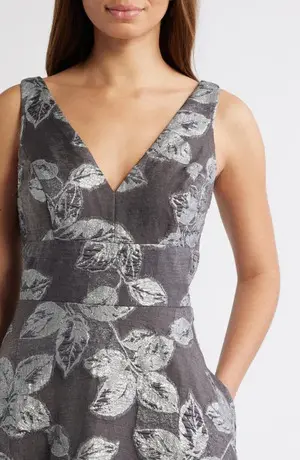Eliza J V-neck Sleeveless Jacquard Ballgown