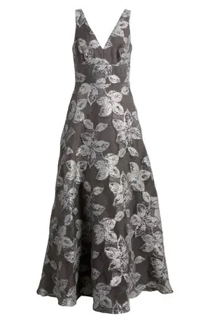 Eliza J V-neck Sleeveless Jacquard Ballgown