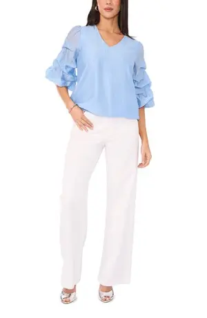 Vince Camuto Metallic Slub Bubble Sleeve Top - Sky