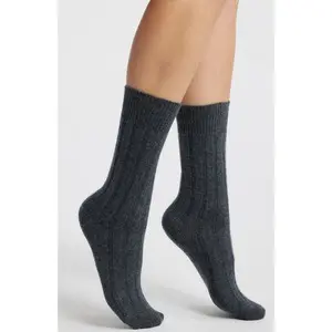 Nordstrom Rib Cashmere Blend Crew Socks - Grey Dark Charcoal Heather