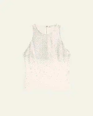 Alice + Olivia Alice + Olivia Pania Embellished Mesh Tank Top - Off Whitecrystal