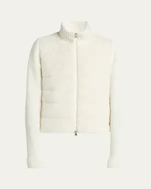 Moncler Quilted Faux Fur Combo Cardigan - Natural
