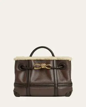 Bottega Veneta Bottega Veneta Small Andiamo Shearling Tote Bag - Light Brown Teddy