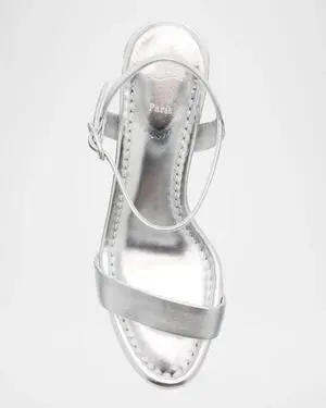 CHRISTIAN LOUBOUTIN 85mm Miss Jane Metallic Ankle-strap Sandals - Silver