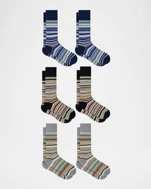 Paul Smith Signature Stripe Stretch Cotton 6-pack Crew Socks - Multi
