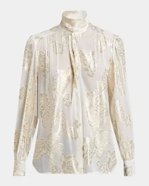 Chloé Chloe Metallic Floral Jacquard Top - Coconut Milk