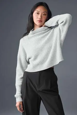Alo Yoga Cashmere Plush Waffle Turtleneck Pullover Top - Athletic Heather Grey