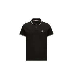 Moncler Logo Patch Cotton Polo Shirt - Black
