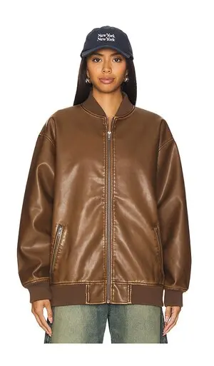 Superdown Ariel Faux Leather Bomber - Brown