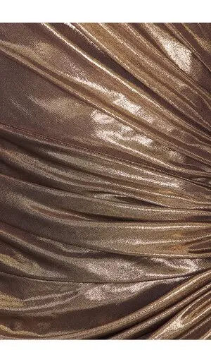 SAU LEE One-shoulder Gathered Metallic Gown With High Slit