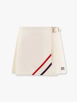 Miu Miu Plissé Wool And Mohair Skirt - White