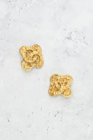 Chanel 1994 Cc Studded Cross Clip-on Earrings