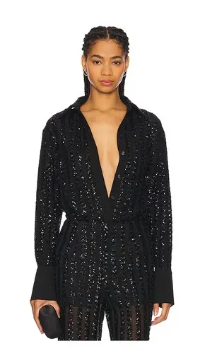 SANS FAFF Striped Sequin Long Sleeve Blouse