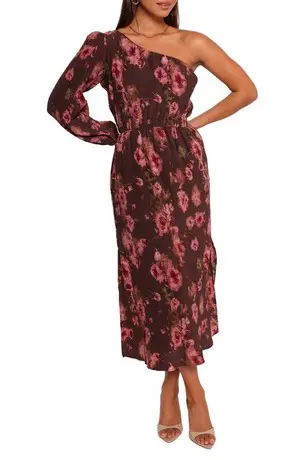 PETAL & PUP Floral Plissé Midi Dress - Chocolate Brown